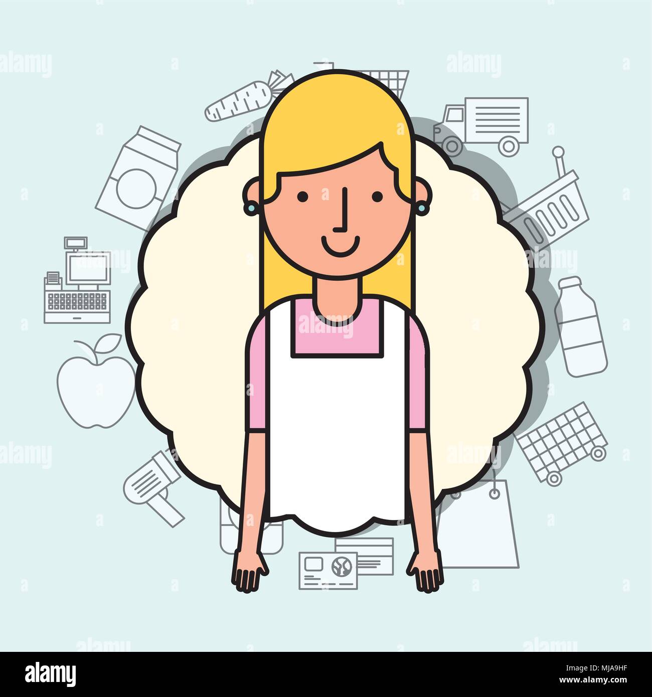 portrait woman character employee worker with apron Stock Vector Image ...