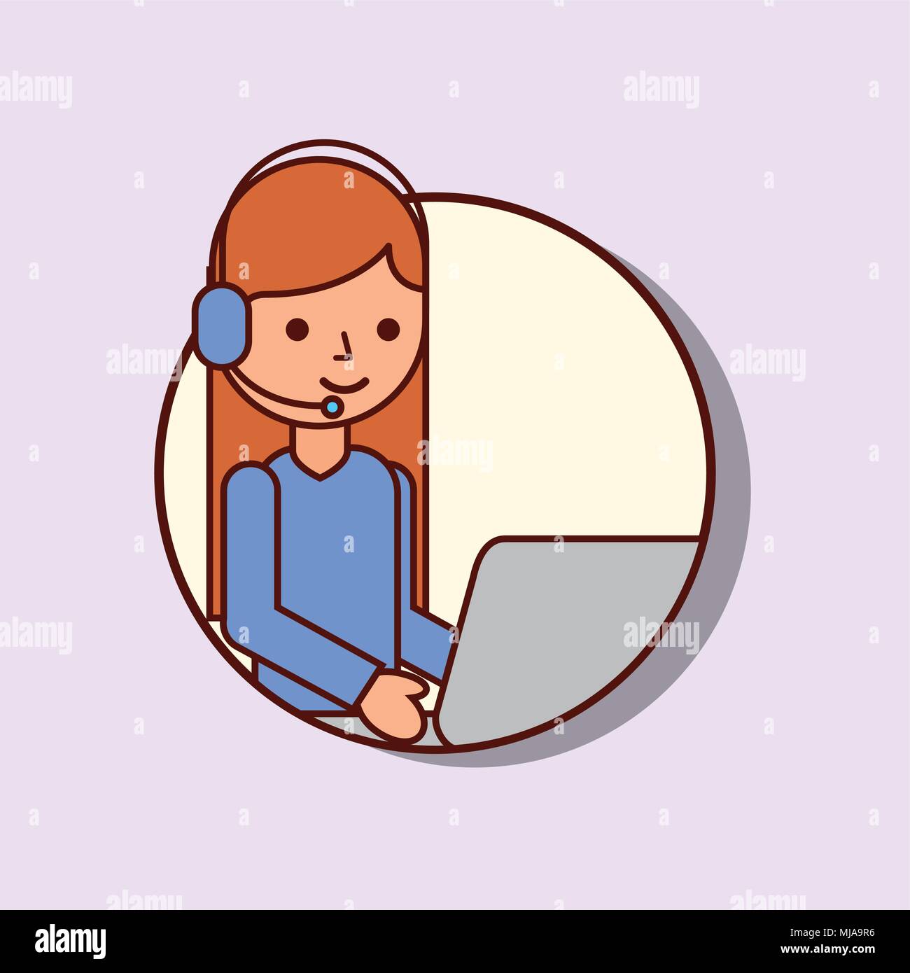 woman cartoon operator logistic headset and laptop computer Stock ...