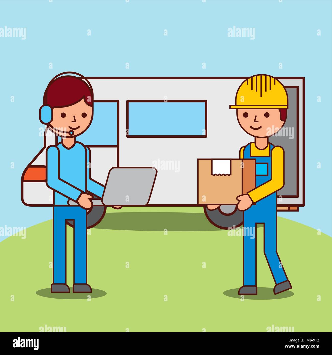 Delivery man carrying stack cardboard Stock Vector Images - Alamy