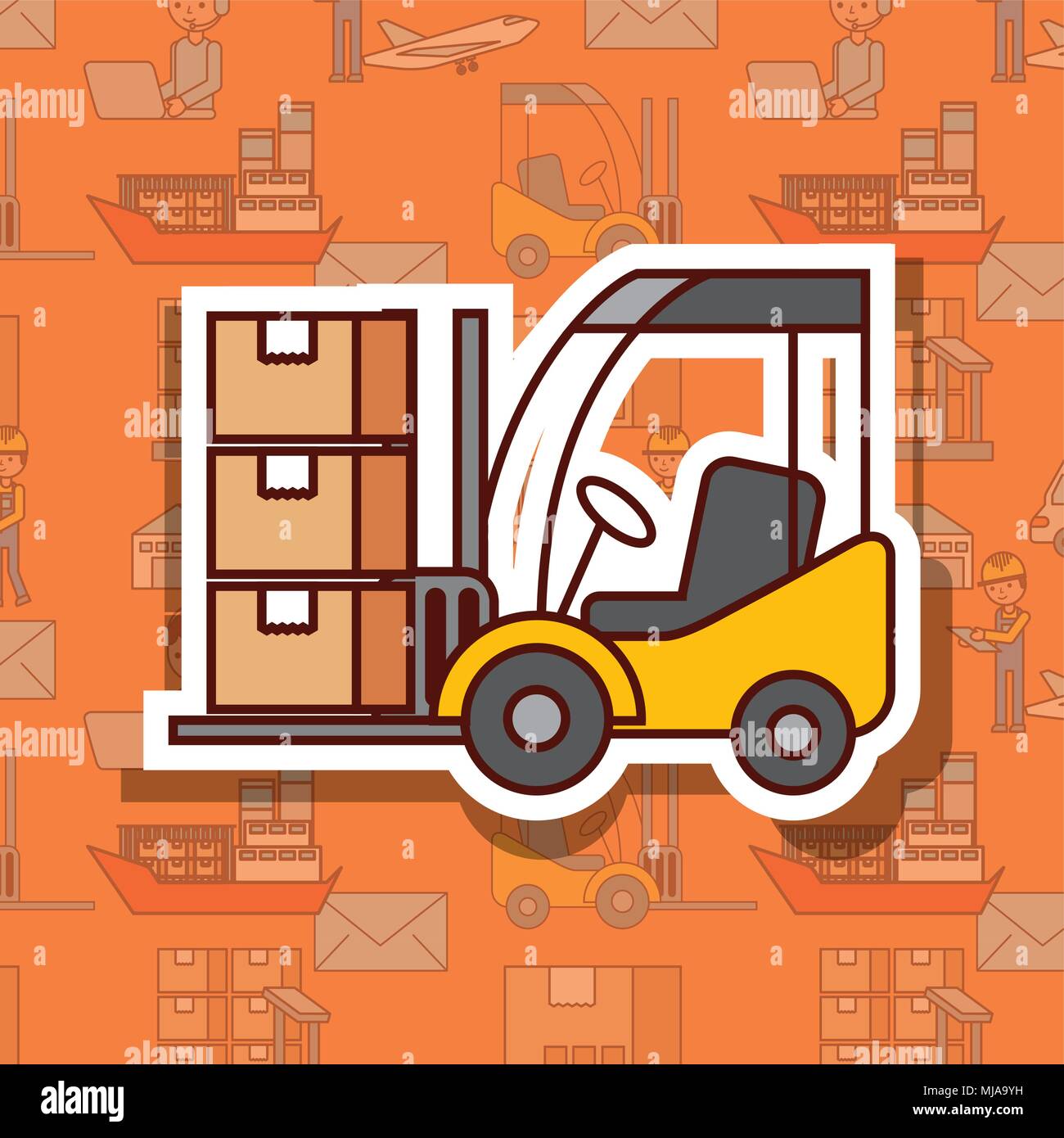 logistic forklift loading cardboard boxes cargo Stock Vector Image ...