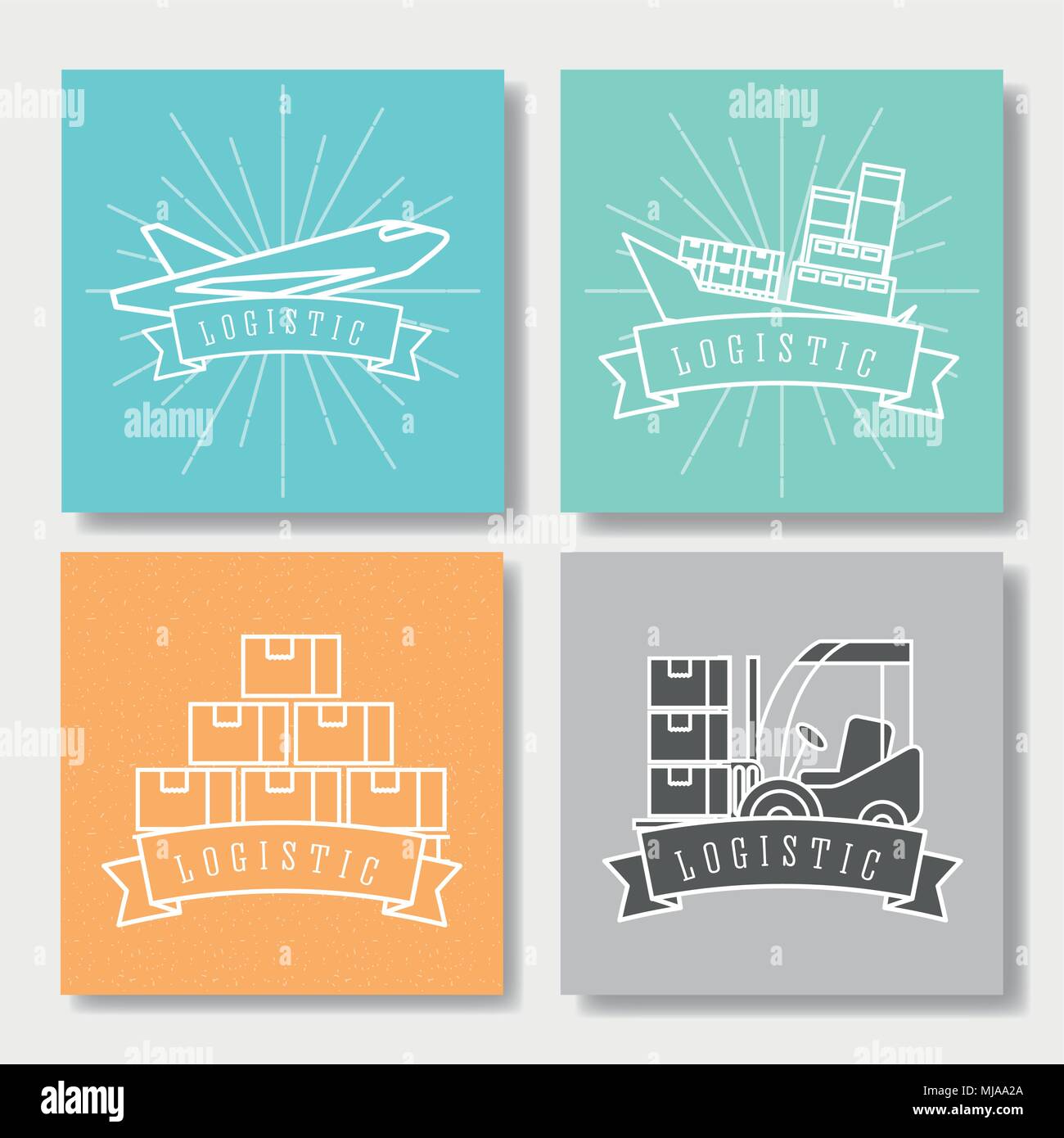 logistic boat cargo forklift plane boxes emblem style Stock Vector ...