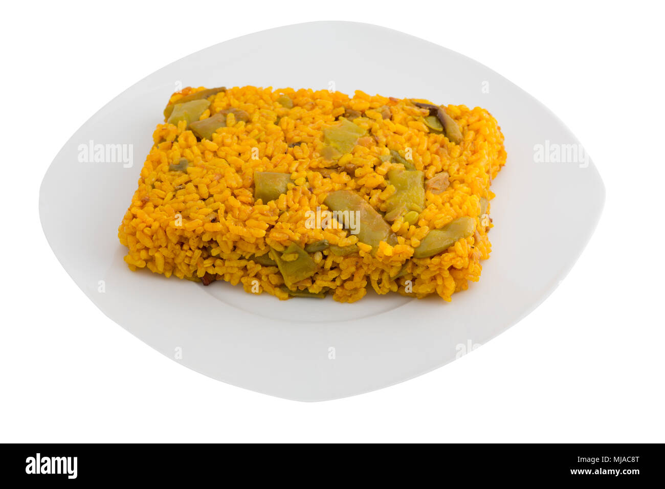 Valencian paella packed lunch, typical Spanish dish on white background ...