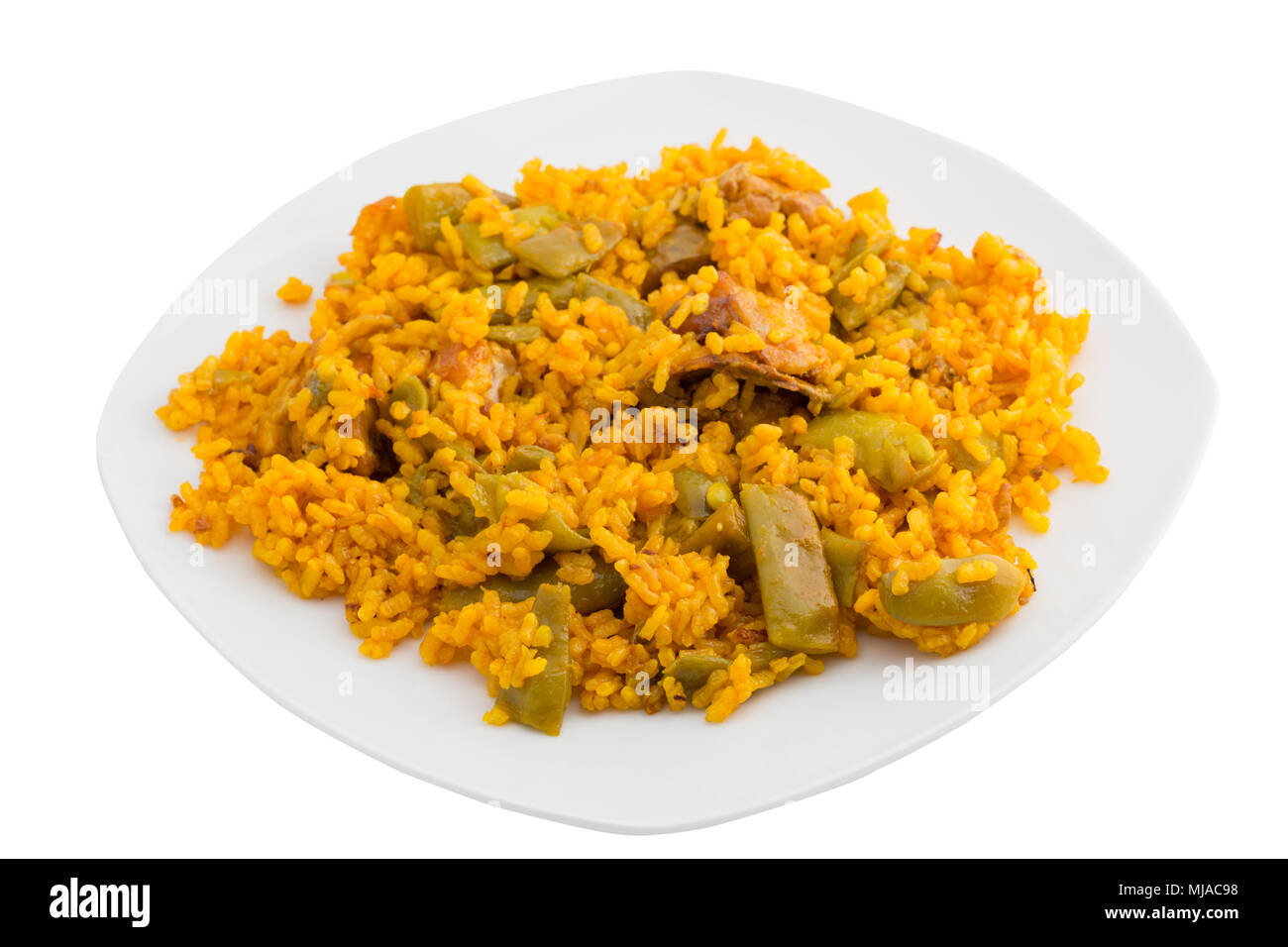 Valencian paella, typical Spanish dish on white background Stock Photo ...