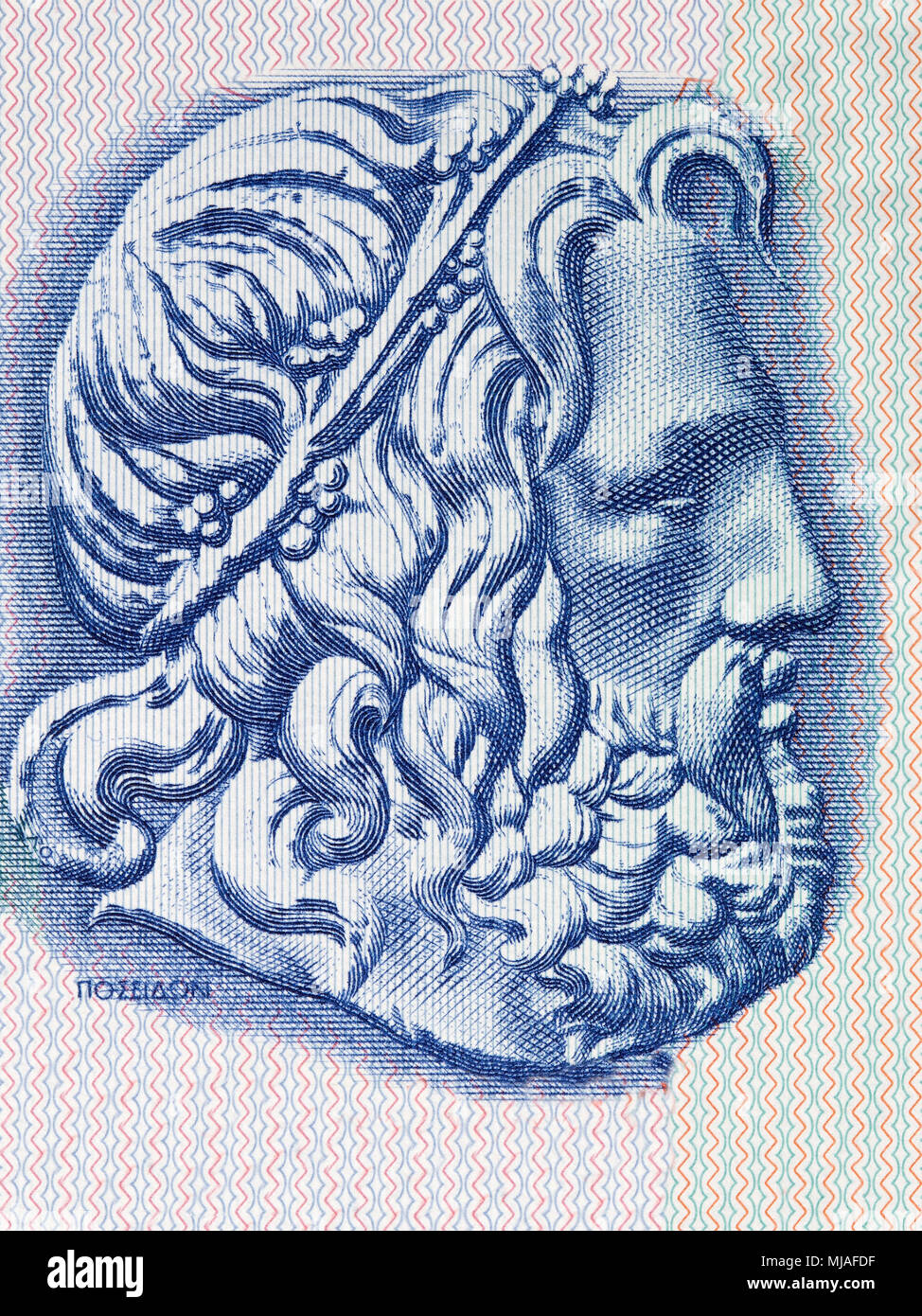 Poseidon portrait from Greek money Stock Photo - Alamy