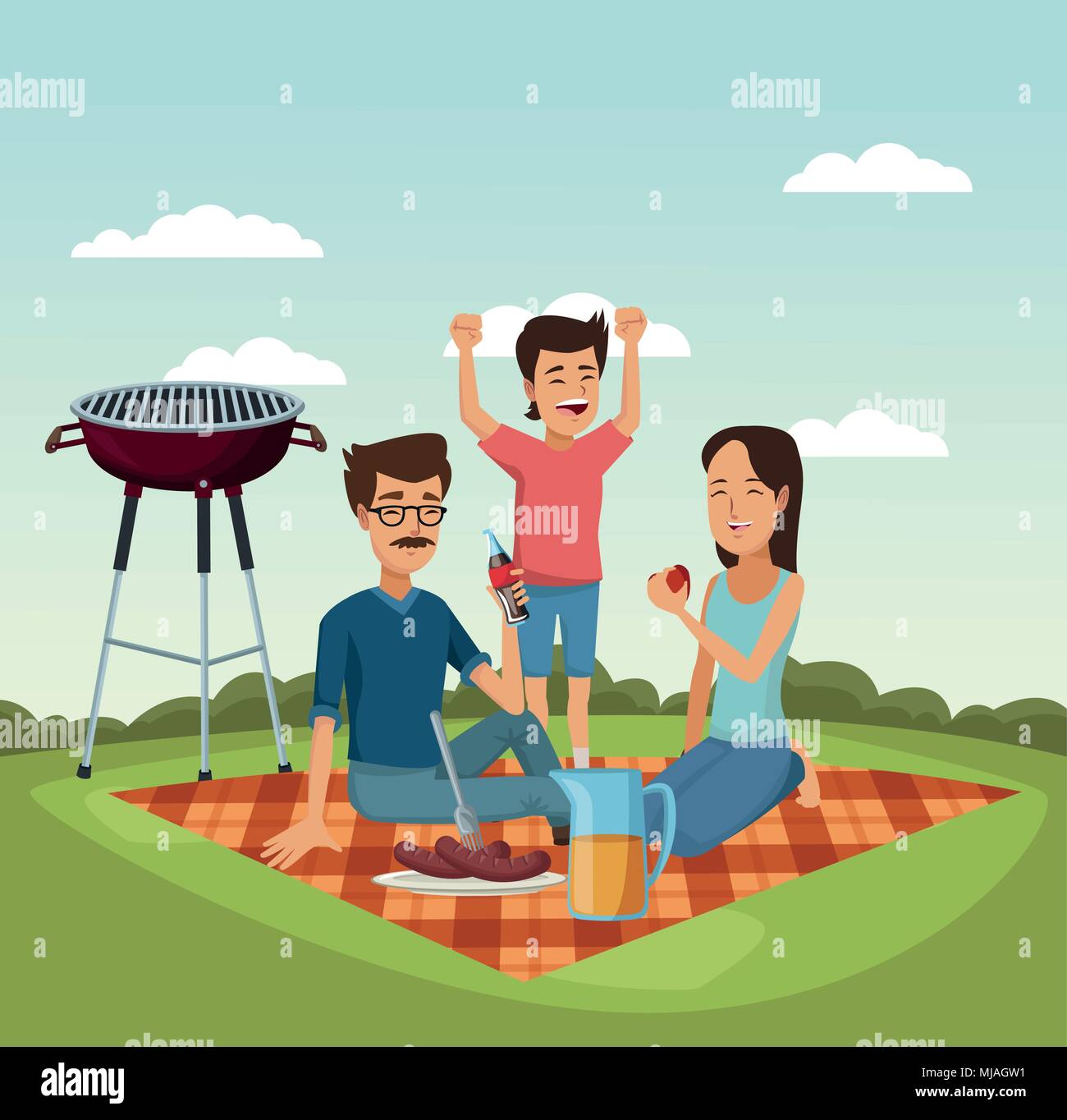 Picnic happy family in summer Stock Vector Images - Alamy