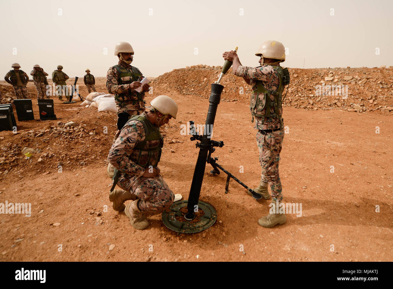 Soldiers in the mortars section of the Jordanian Armed Forces Border ...