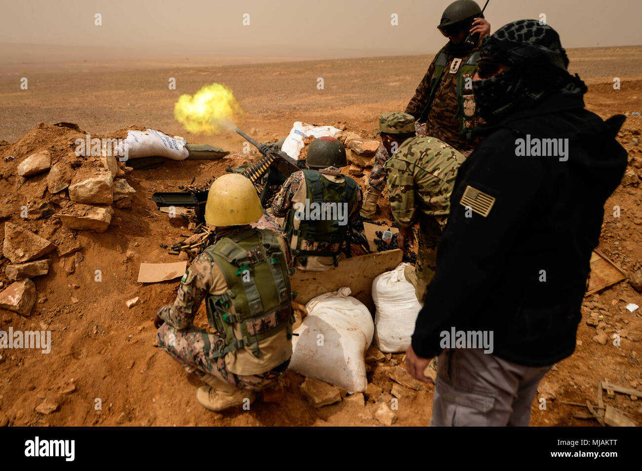 Jordanian Armed Forces Soldiers in Border Security fire a .50 caliber ...