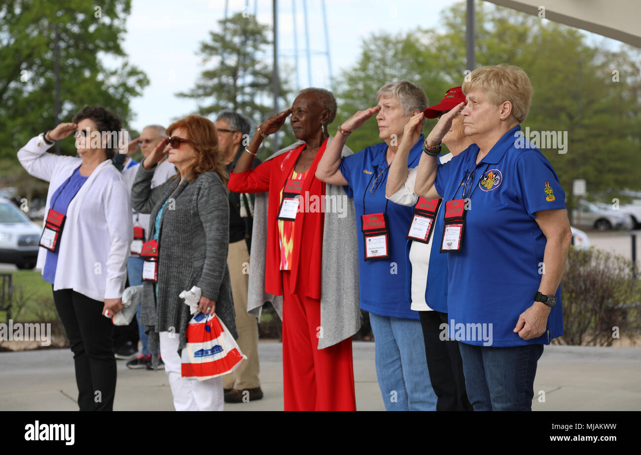 Vietnam Women Veterans salute during the retreat ceremony Apr. 26 at ...