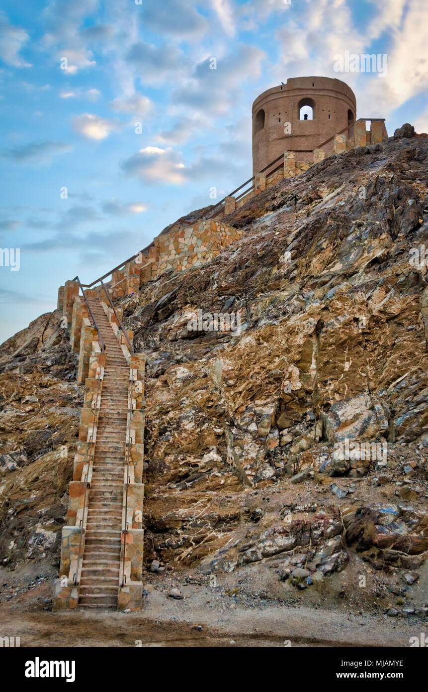 Stairs leading to an old military watchtower over a small hill ...