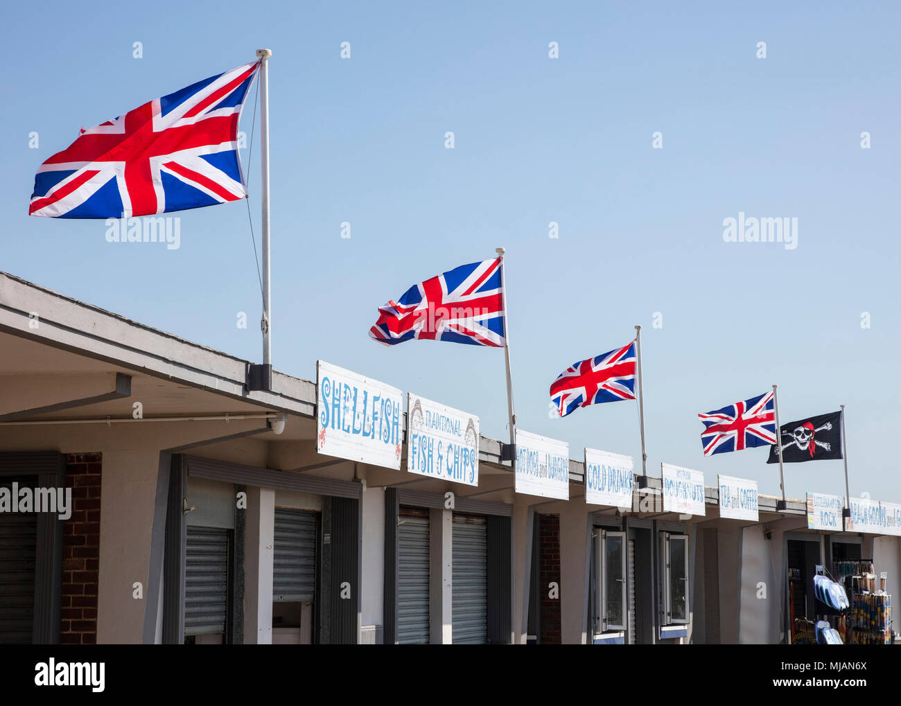 The Union Flag Flying over Beach Food Shops at Littlehampton, West ...