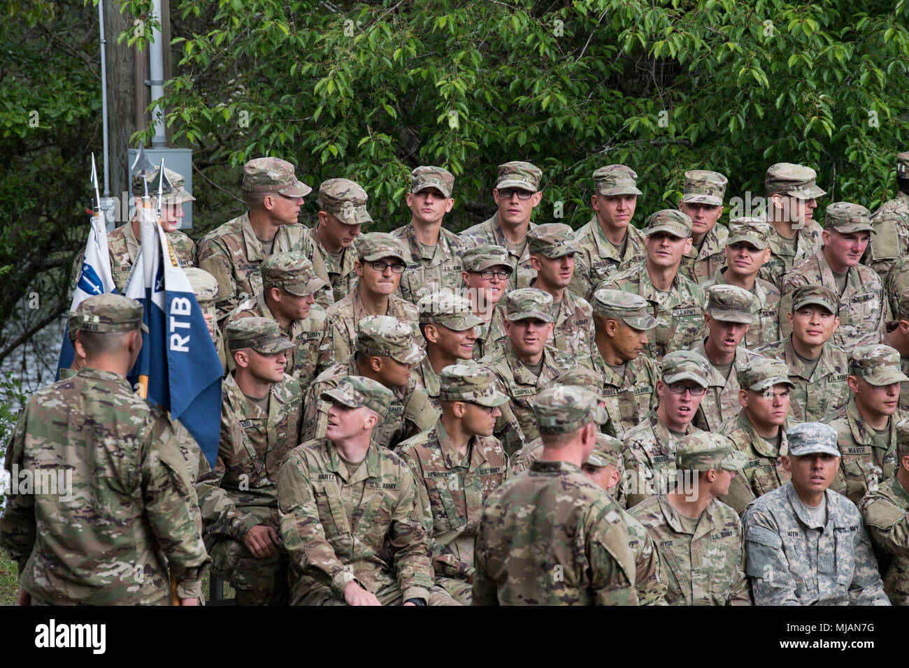 Soldiers from Ranger Class 05-18 are gathered into a crowd April 27 ...