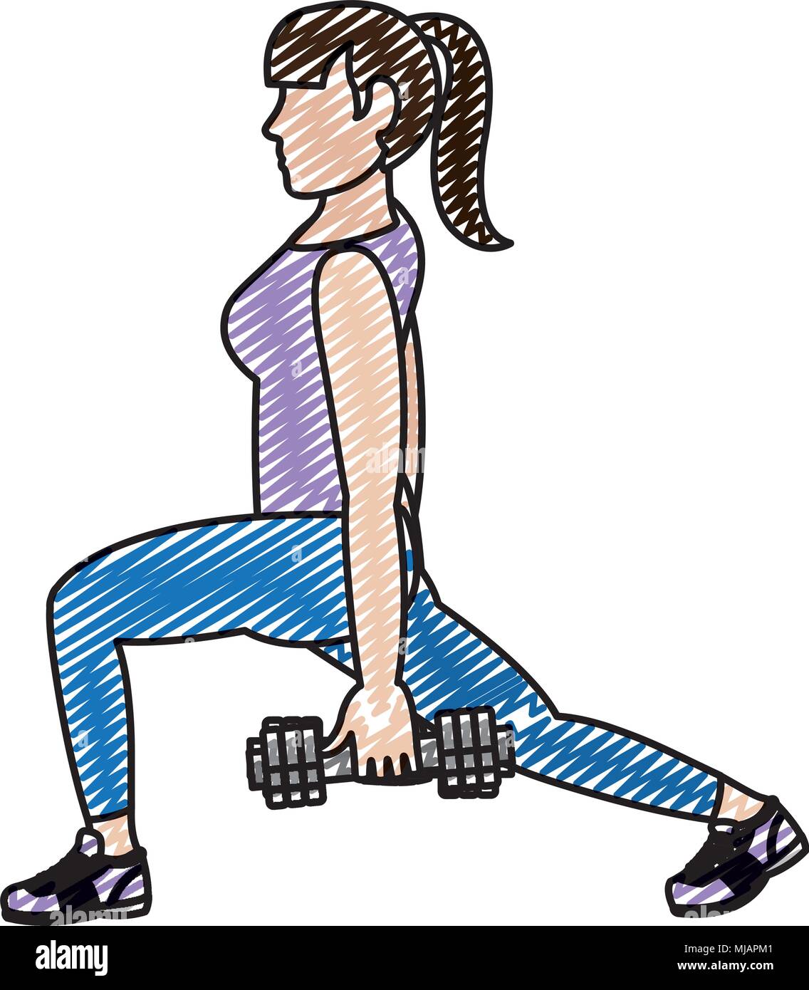 doodle woman with dumbbels and lunges each leg Stock Vector Image & Art ...