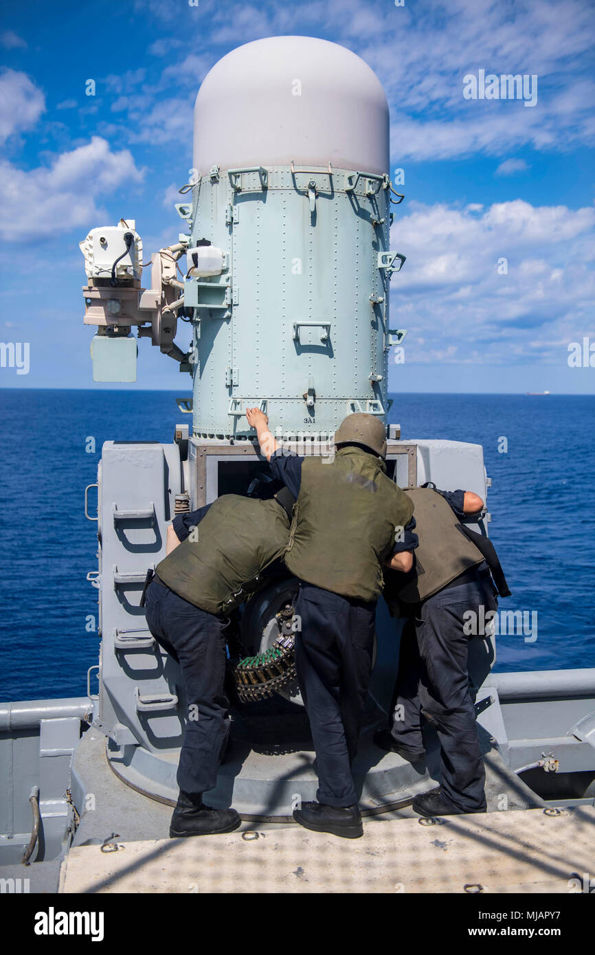 180429-N-SG189-1360 ATLANTIC OCEAN (April 29, 2018) Sailors prepare to ...