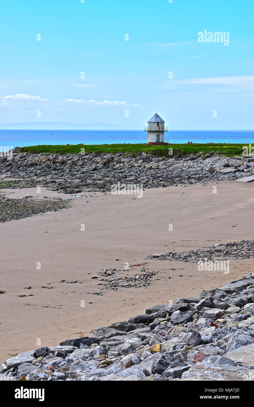 The beach at Trecco Bay, Porthcawl, S.Wales with old lookout tower in ...