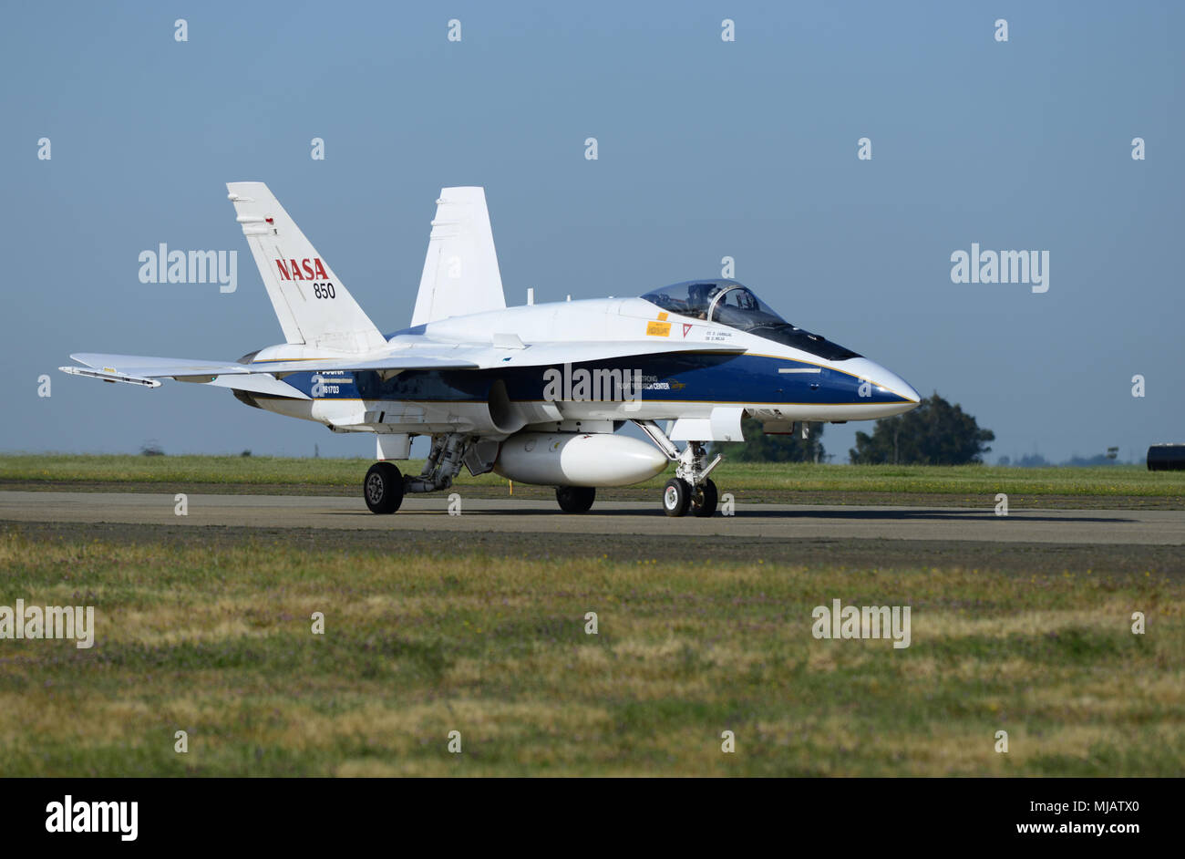 A NASA F/A-18 Hornet arrives at Beale Air Force Base, California, April ...