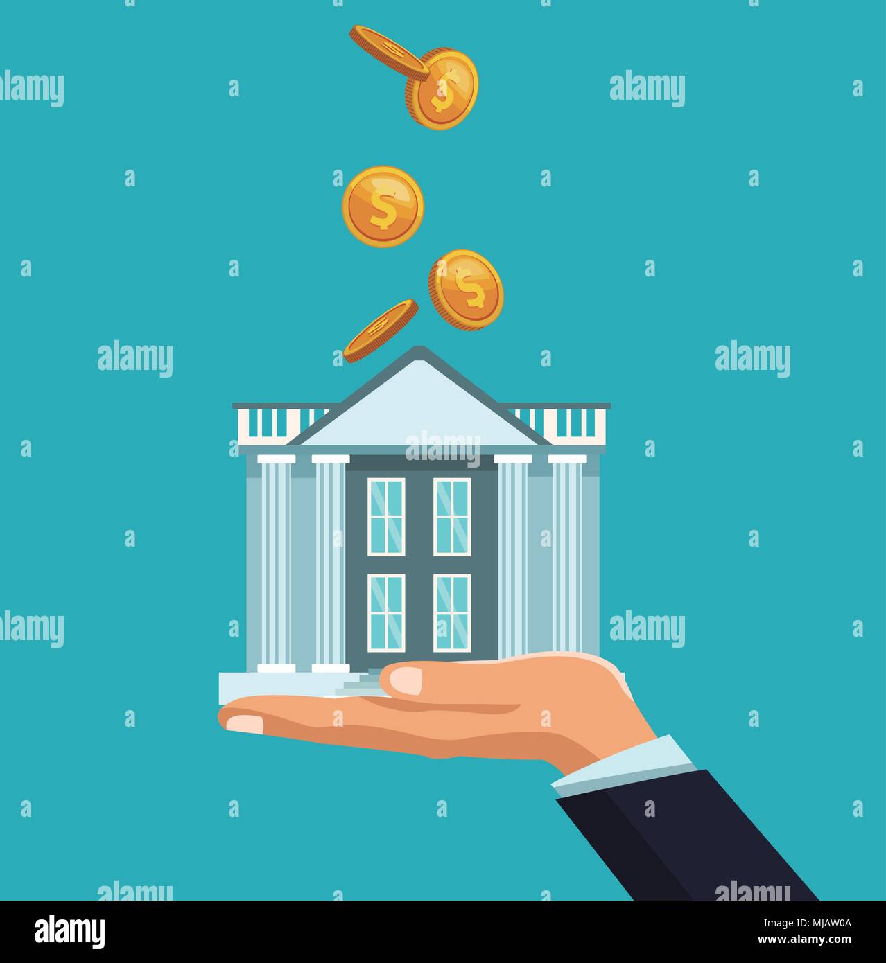 Coins falling to bank building Stock Vector Image & Art - Alamy