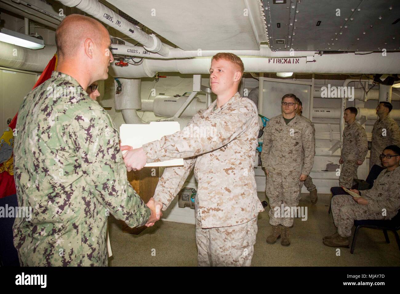 MEDITERRANEAN SEA (April 30, 2018) Marine Corps Cpl. Brad Dawson, a ...