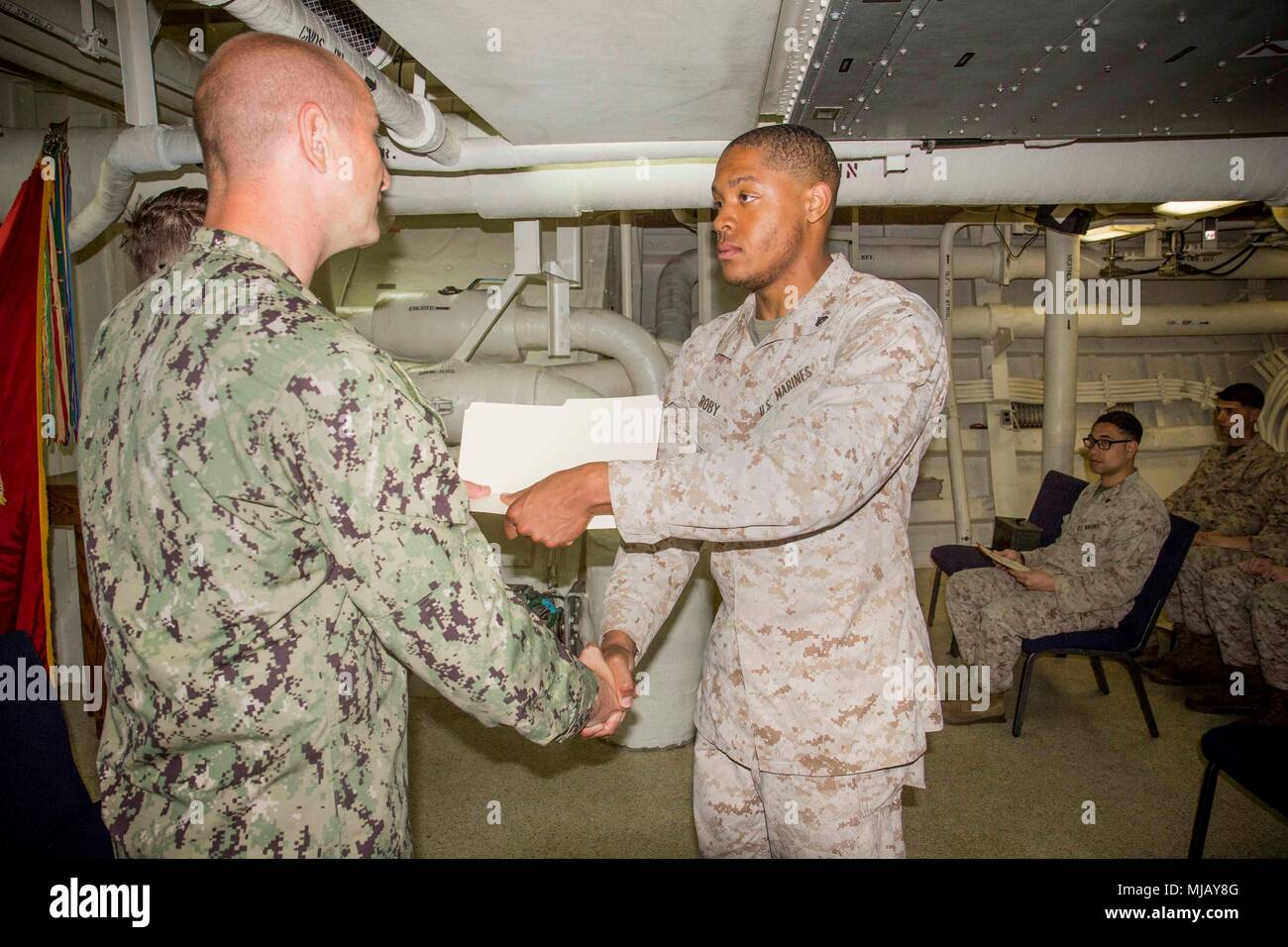 MEDITERRANEAN SEA (April 30, 2018) Marine Corps Cpl. Onterius Roby, a ...