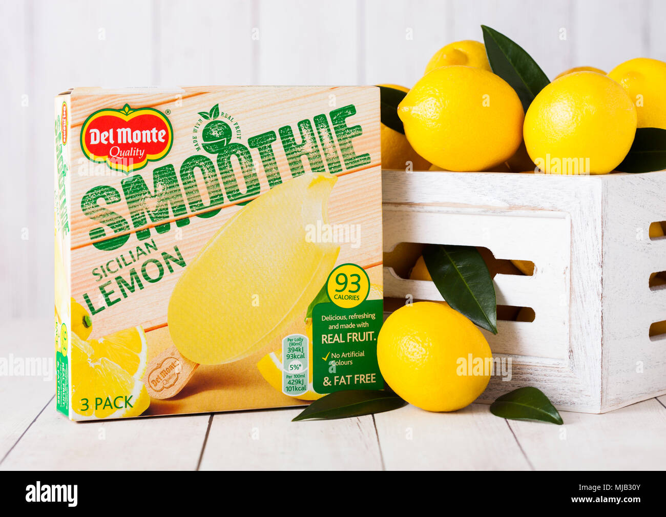 LONDON, UK - APRIL 27, 2018: Pack of Del Monte lemon smoothie ice cream ...