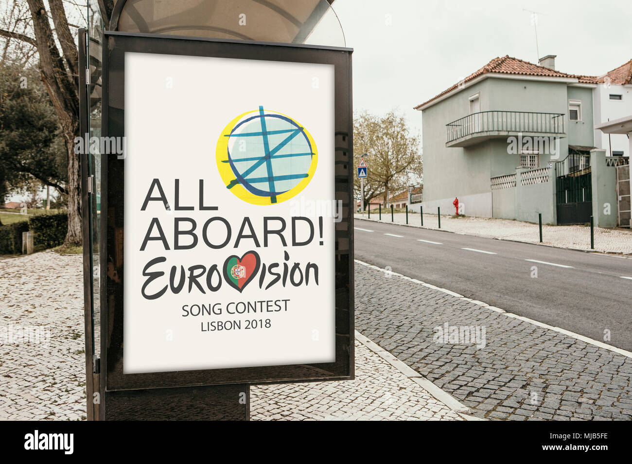 Lisbon, April 24, 2018: Photo of the image with official Eurovision ...