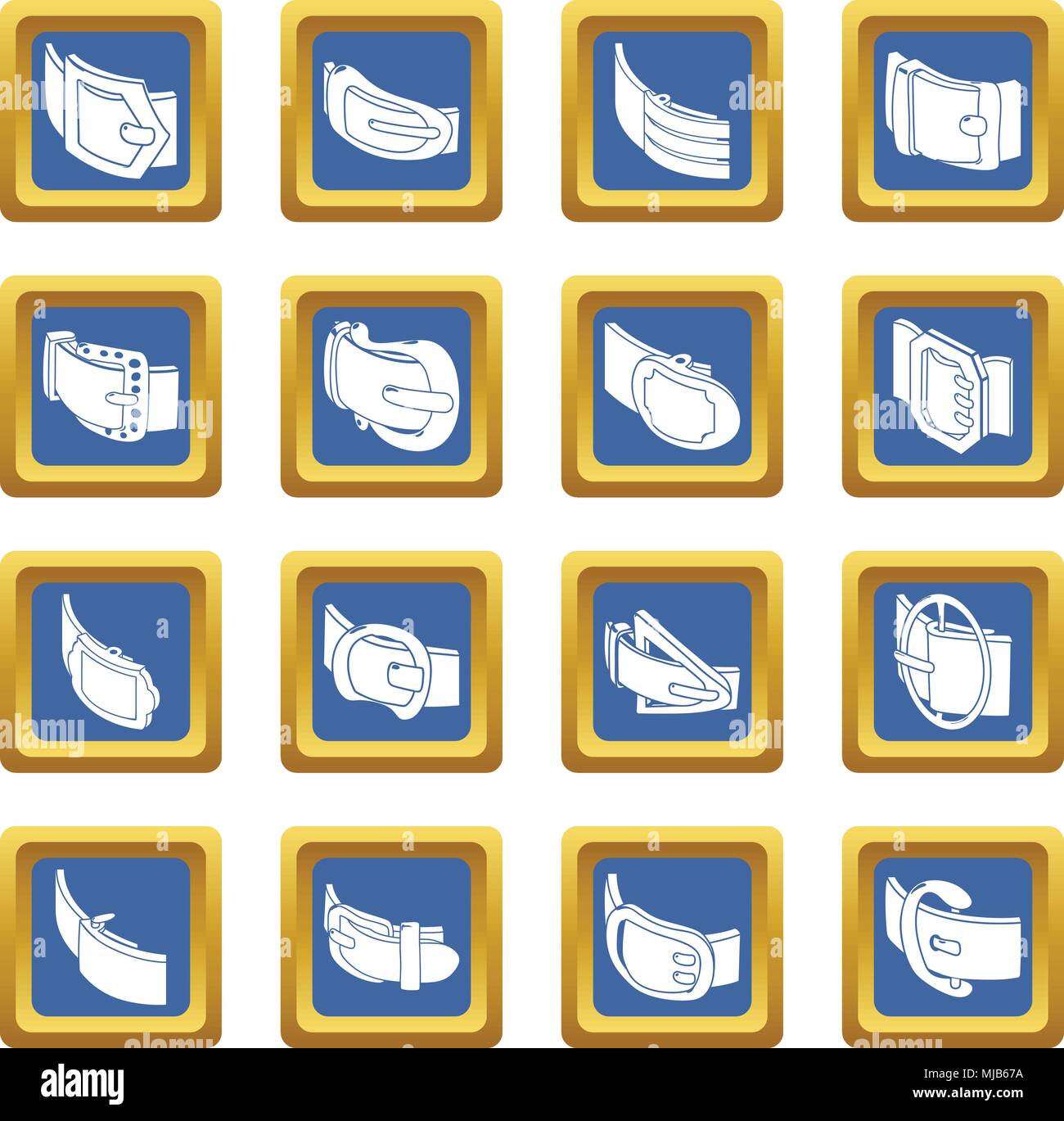 Belt buckle icons set vector blue square isolated on white background ...