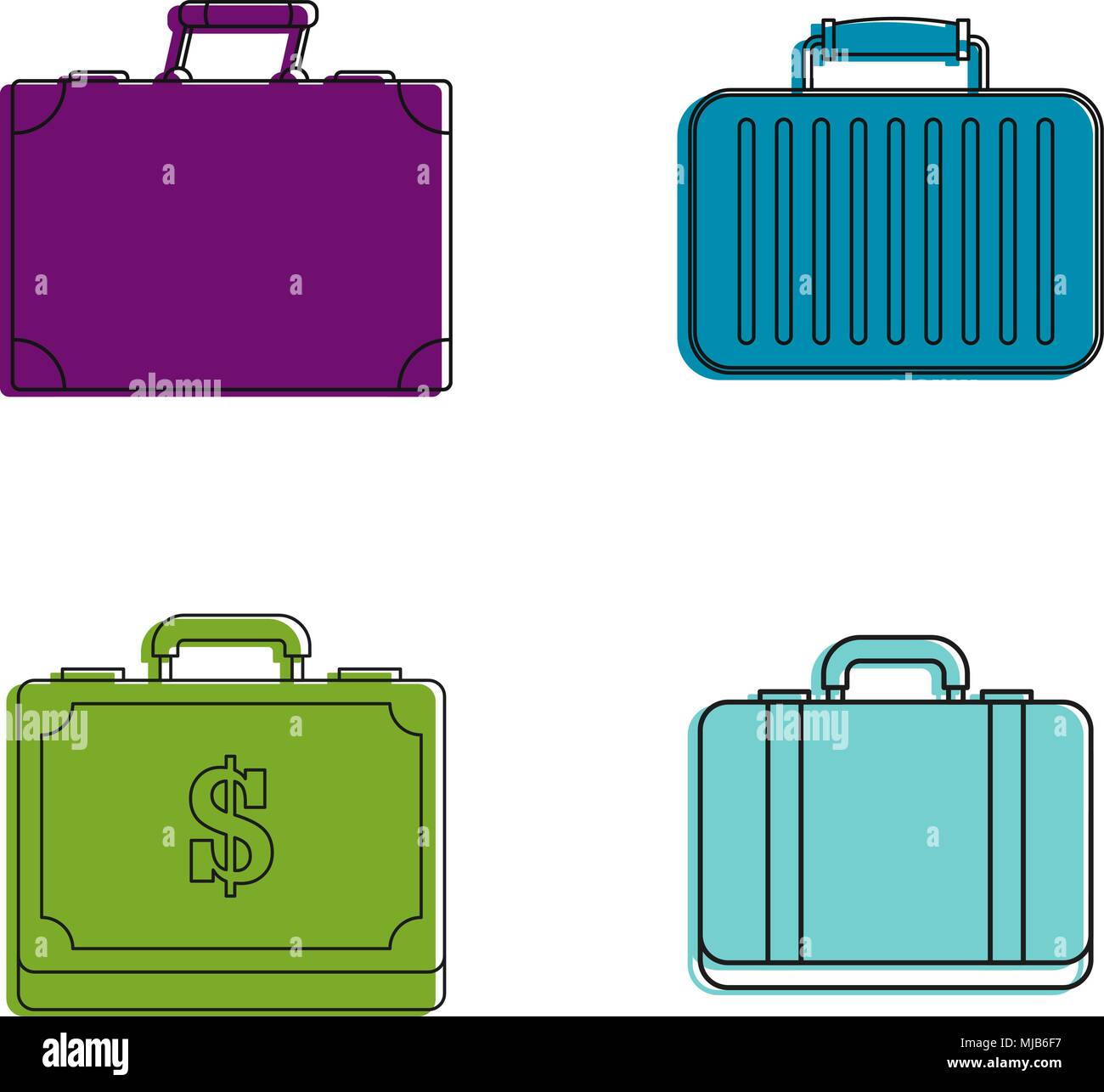 Business case icon set. Color outline set of business case vector icons ...