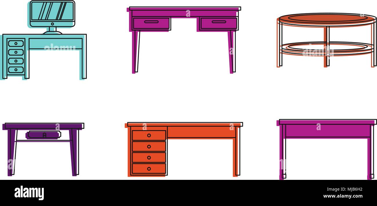 Table icon set. Color outline set of table vector icons for web design ...
