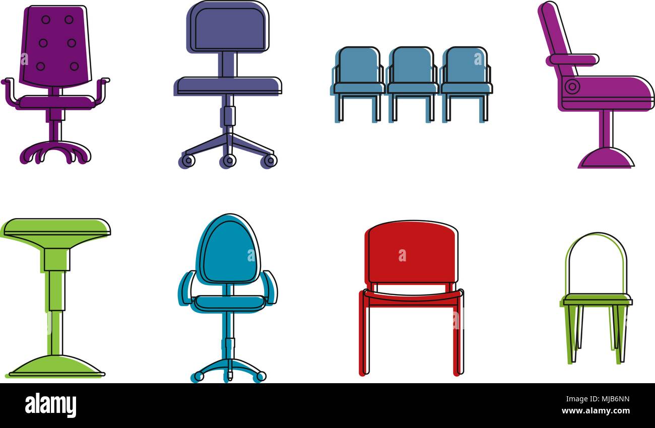 Chairs icon set. Color outline set of chairs vector icons for web ...