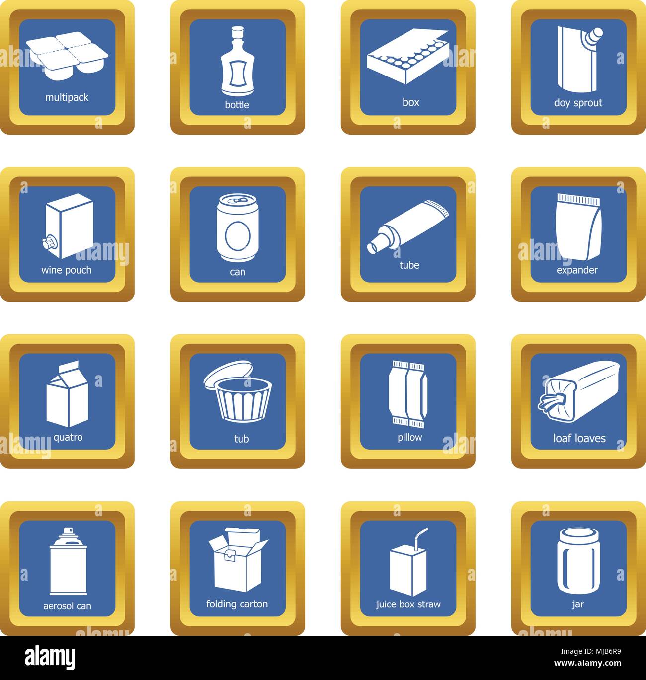 Package types icons set vector blue square isolated on white background ...