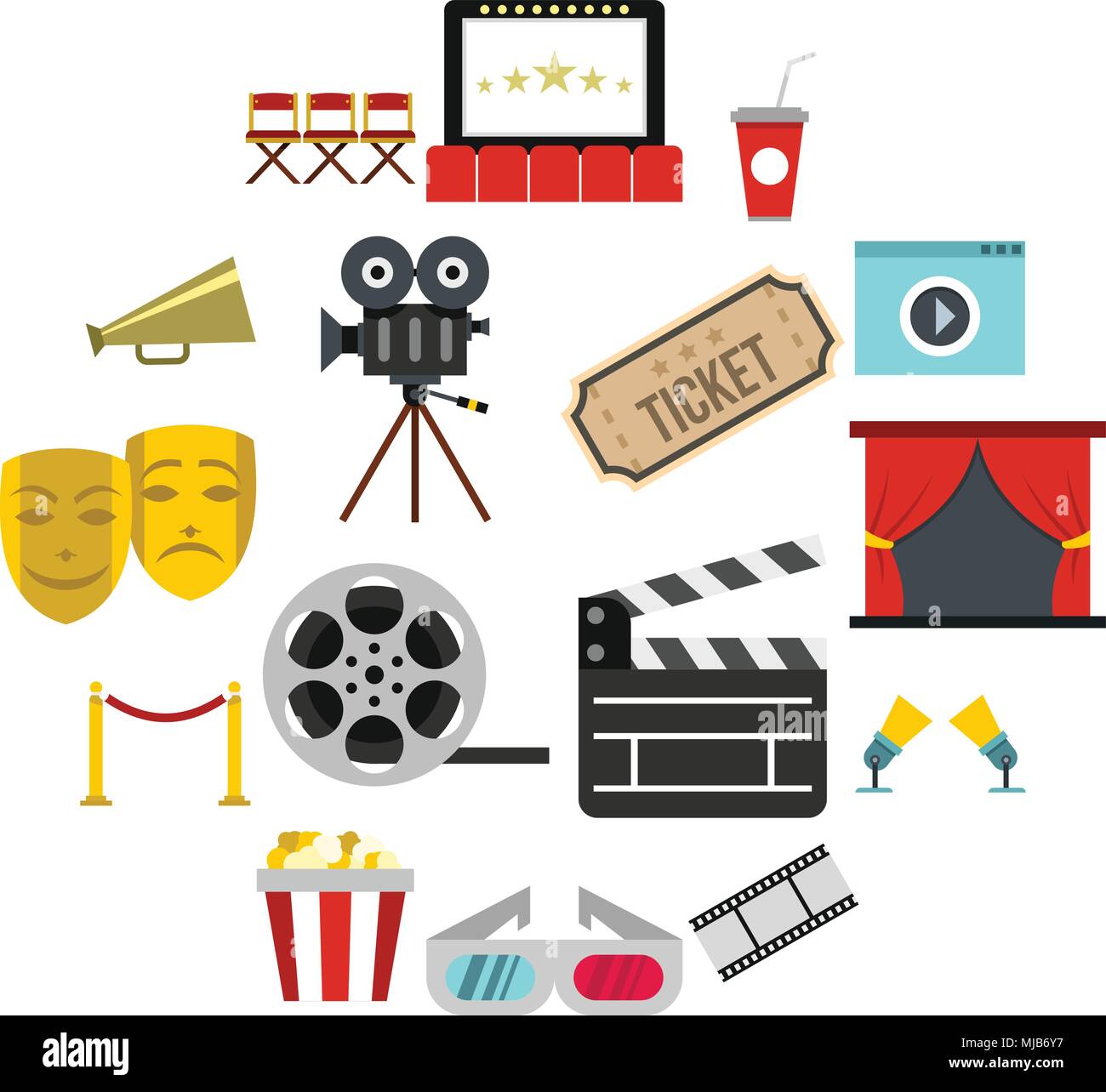 Flat cinema icons set. Universal cinema icons to use for web and mobile ...