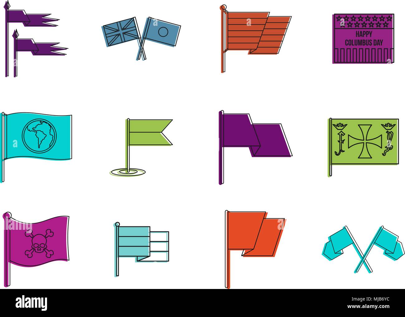 Flags icon set. Color outline set of flags vector icons for web design ...