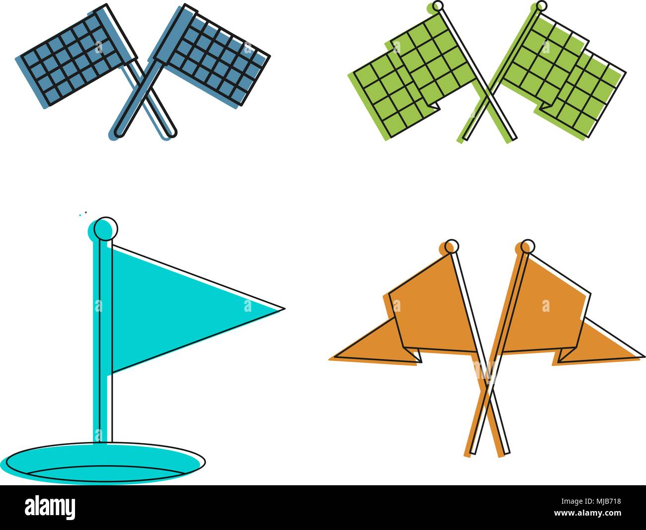 Sport flag icon set. Color outline set of sport flag vector icons for ...