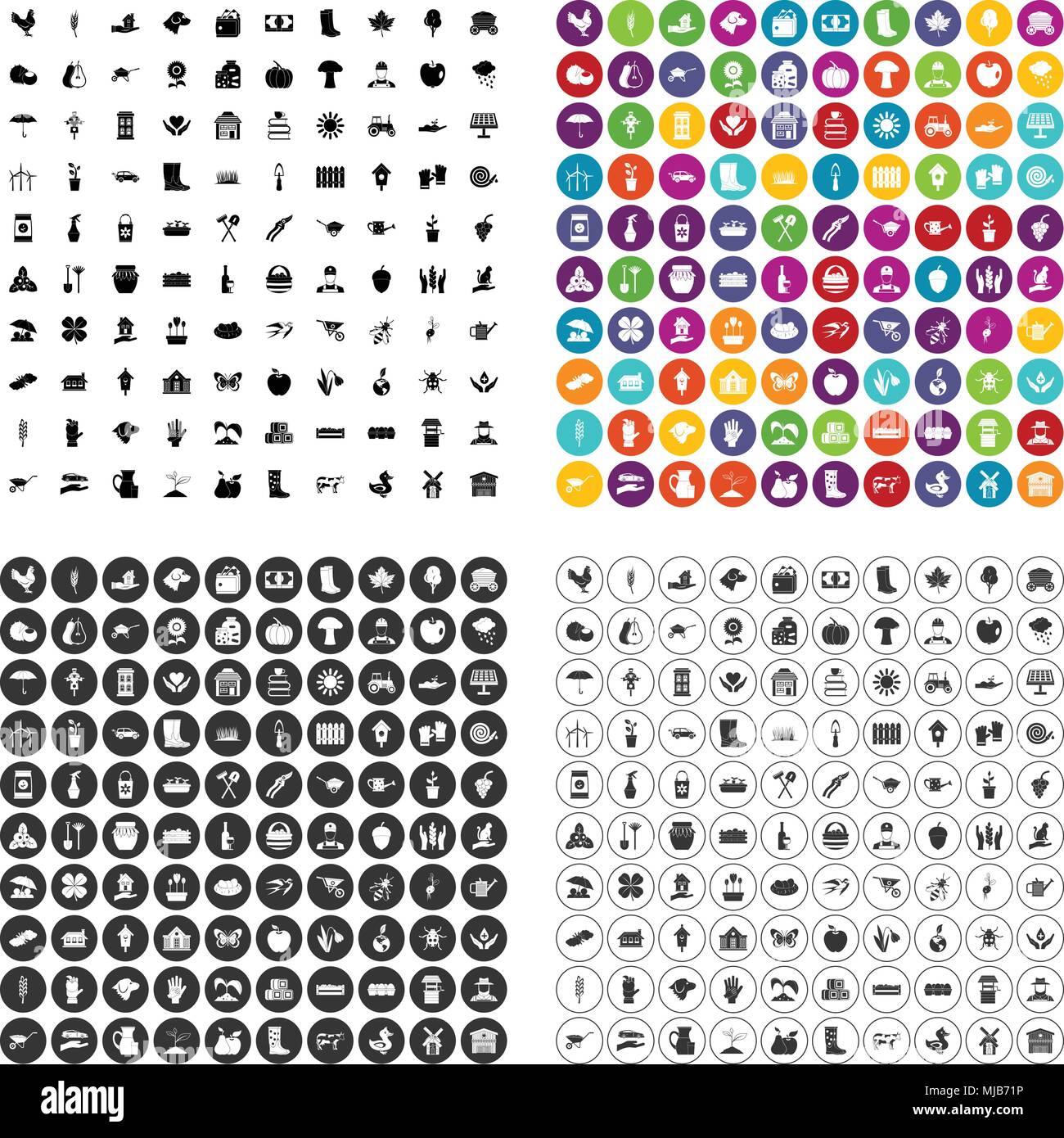 100 farm icons set vector in 4 variant for any web design isolated on ...