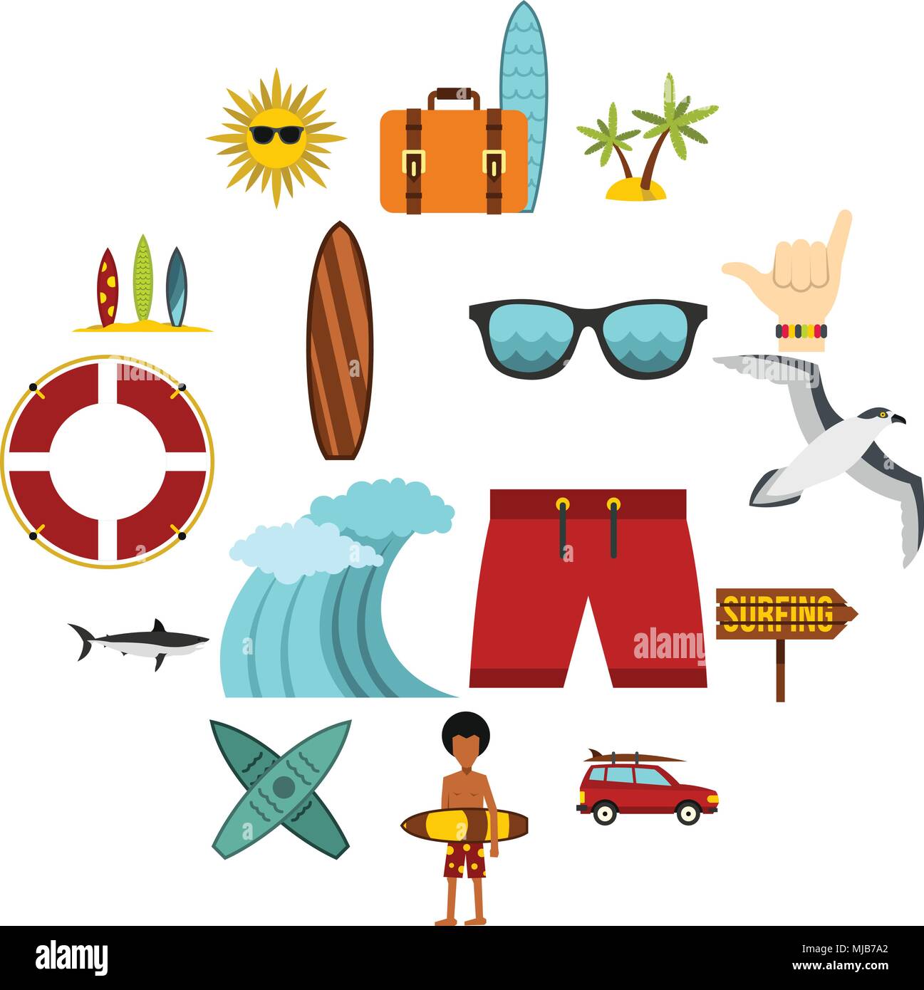 Flat surfing icons set. Universal surfing icons to use for web and ...