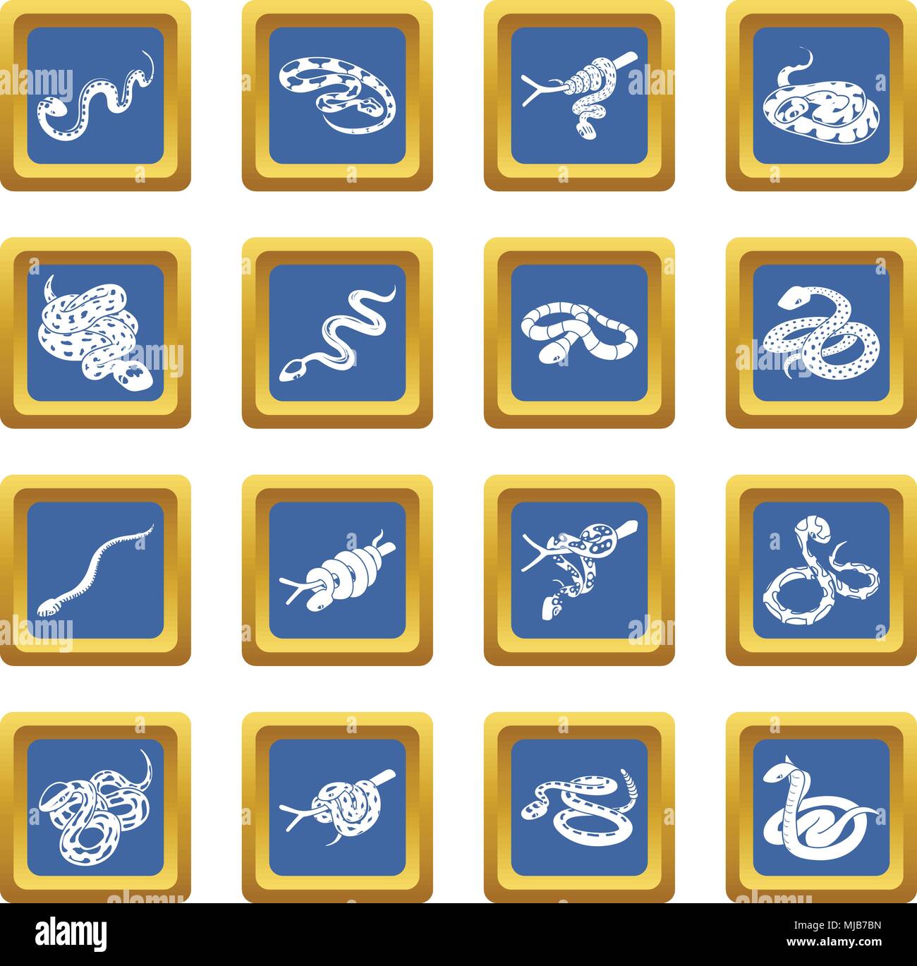 Snake icons set vector blue square isolated on white background Stock ...