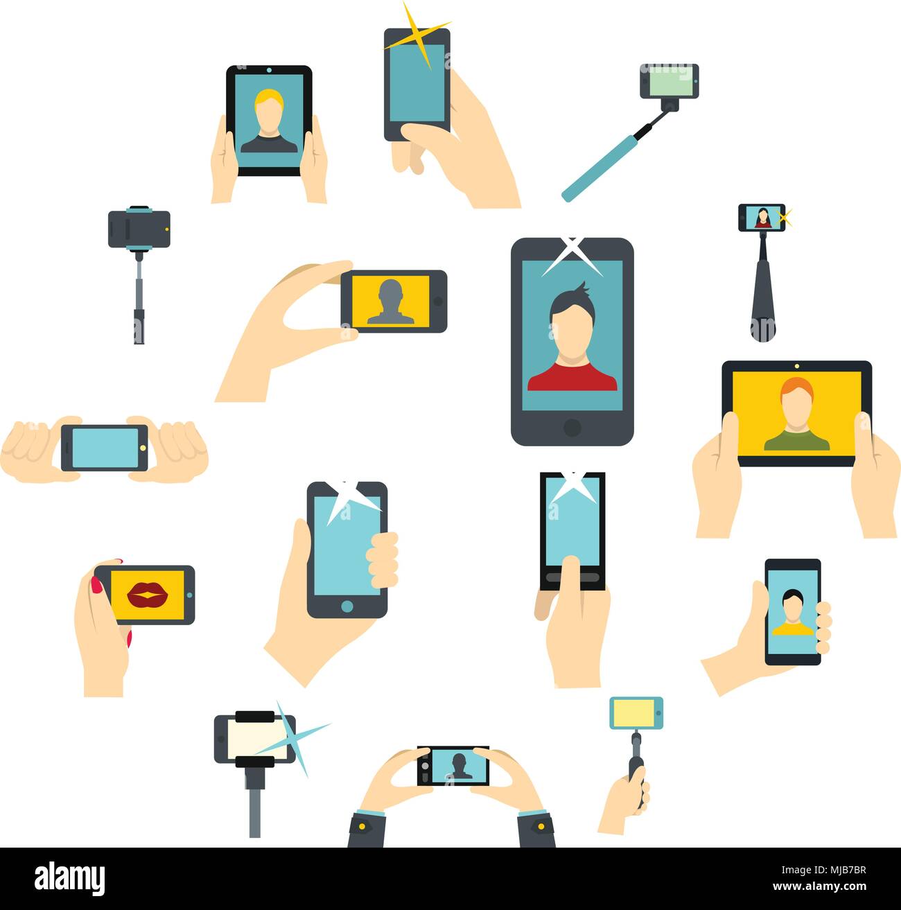 Flat selfie icons set. Universal selfie icons to use for web and mobile ...