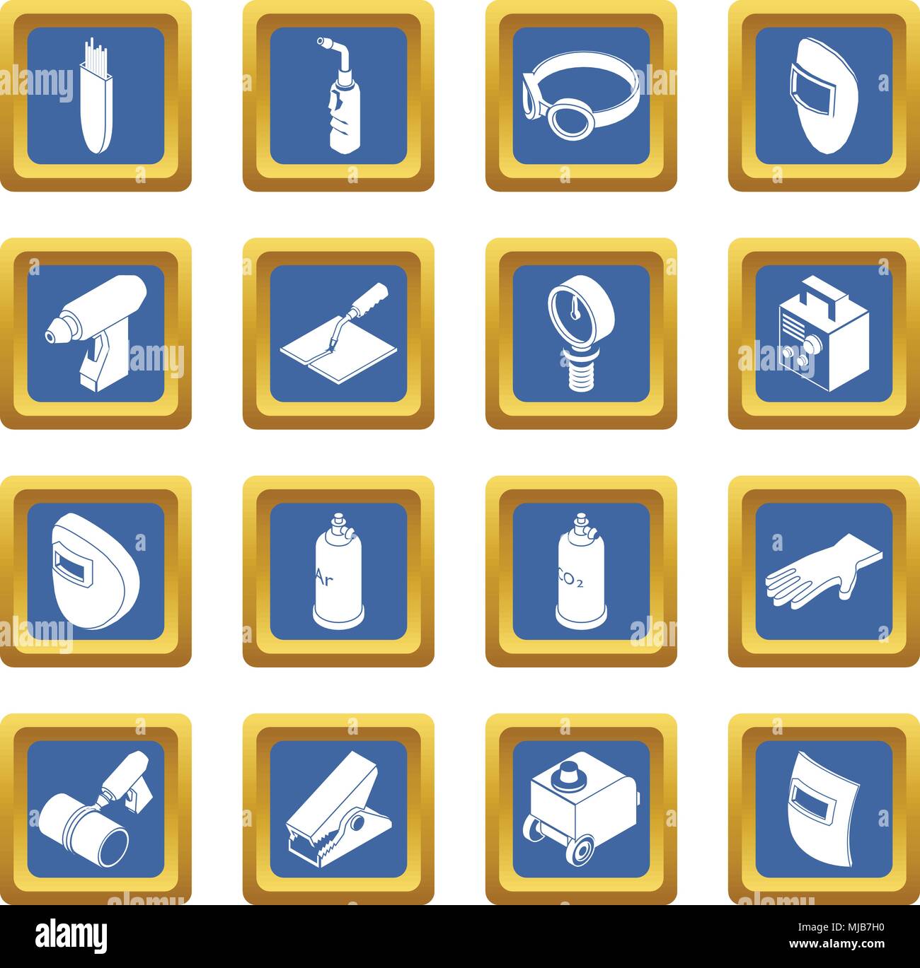 Welding tools icons set vector blue square isolated on white background ...