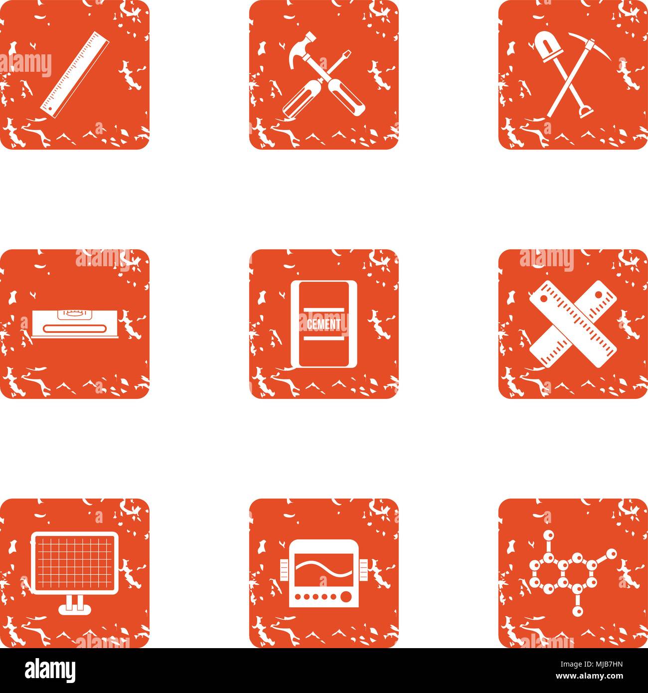 Chemical attack icons set. Grunge set of 9 chemical attack vector icons ...