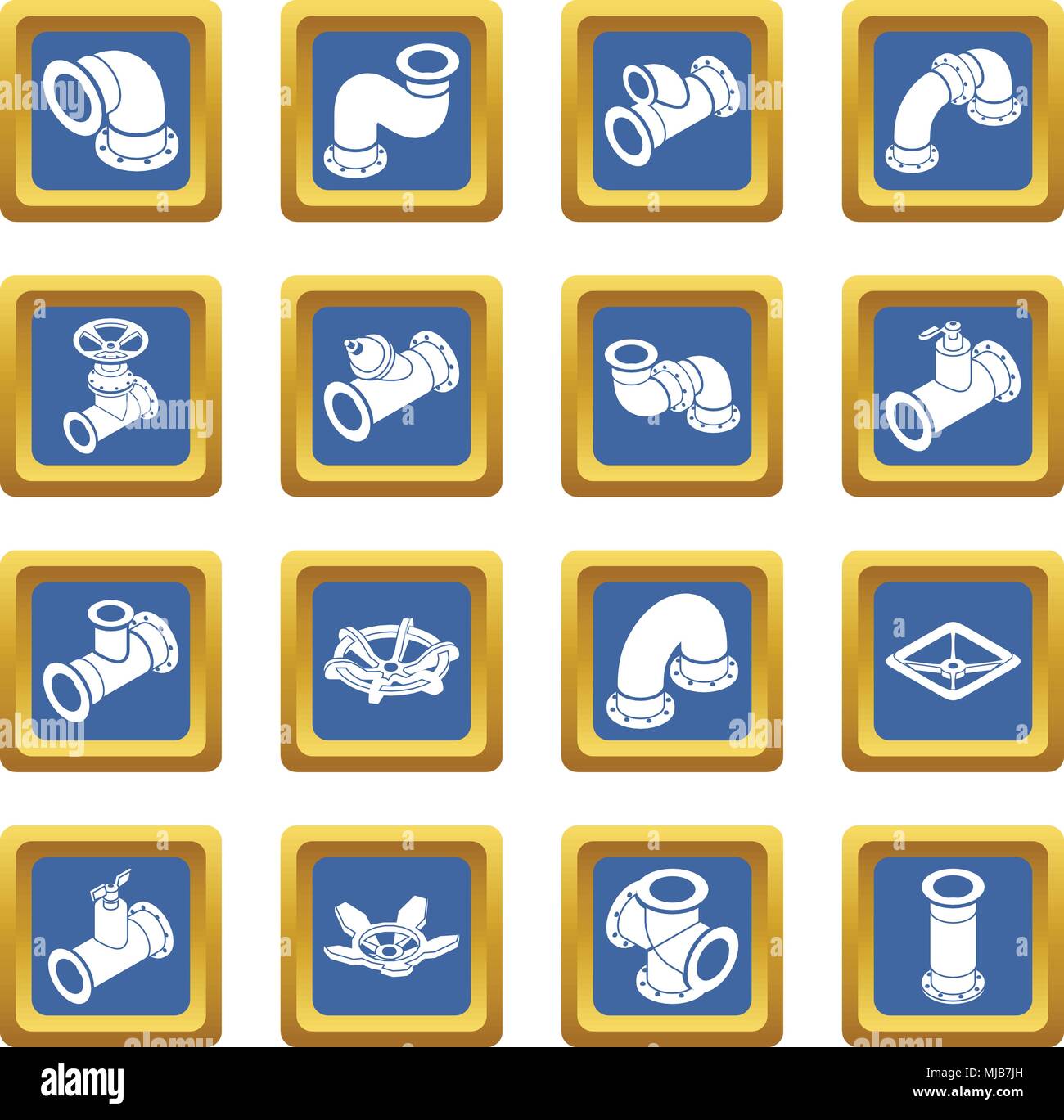 Pipeline constructor icons set vector blue square isolated on white ...