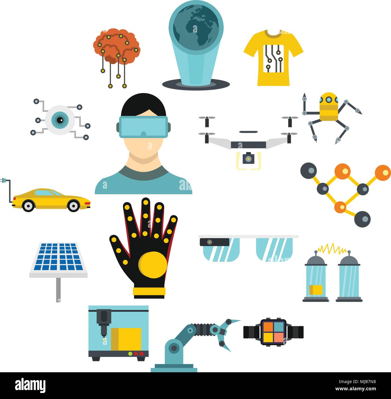 New technologies icons set in flat style. Innovative app and gadget set ...