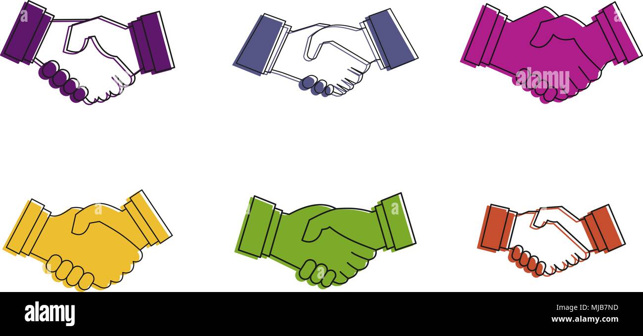 Handshake icon set. Color outline set of handshake vector icons for web ...