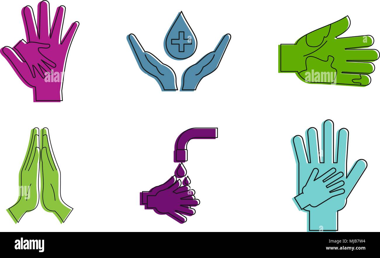 Hand protect icon set. Color outline set of hand protect vector icons ...