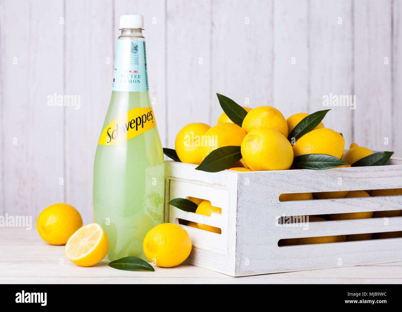LONDON, UK - APRIL 27, 2018: Bottle of Schweppes lemon juice sparkling ...