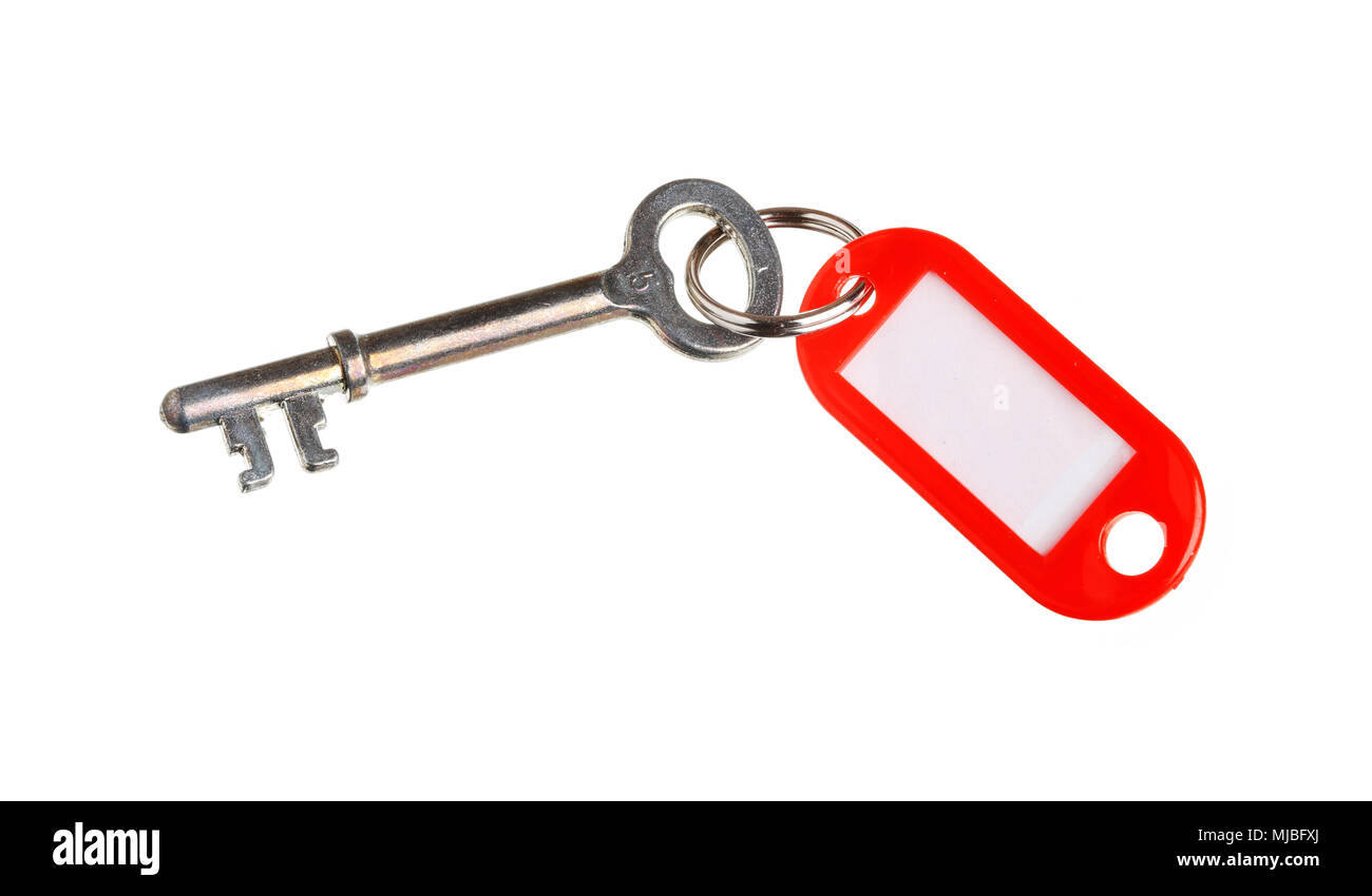 Key with a plastic red key ring isolated on white background Stock ...