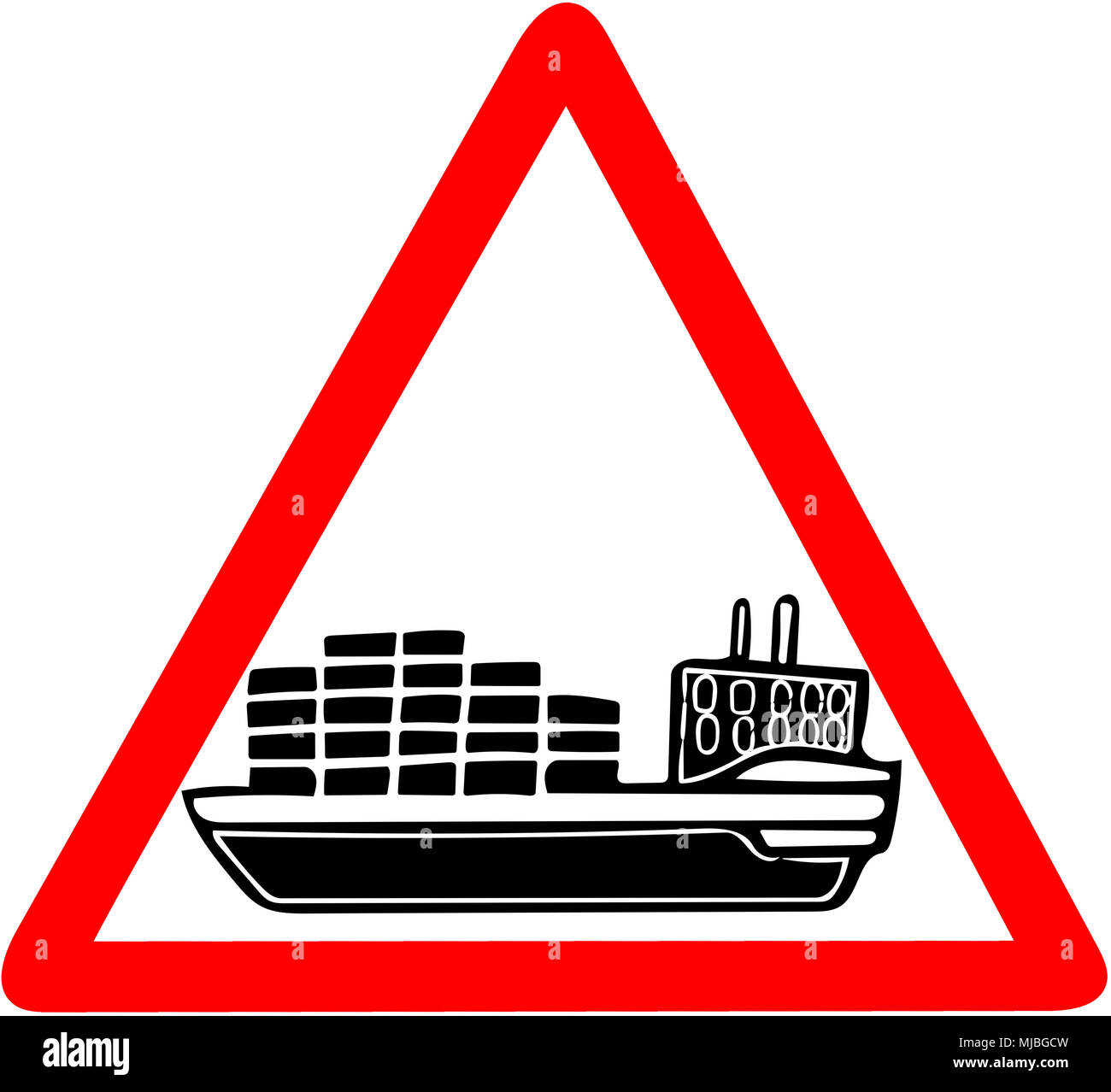 cargo vessel ship warning red circle road sign isolated on white Stock ...