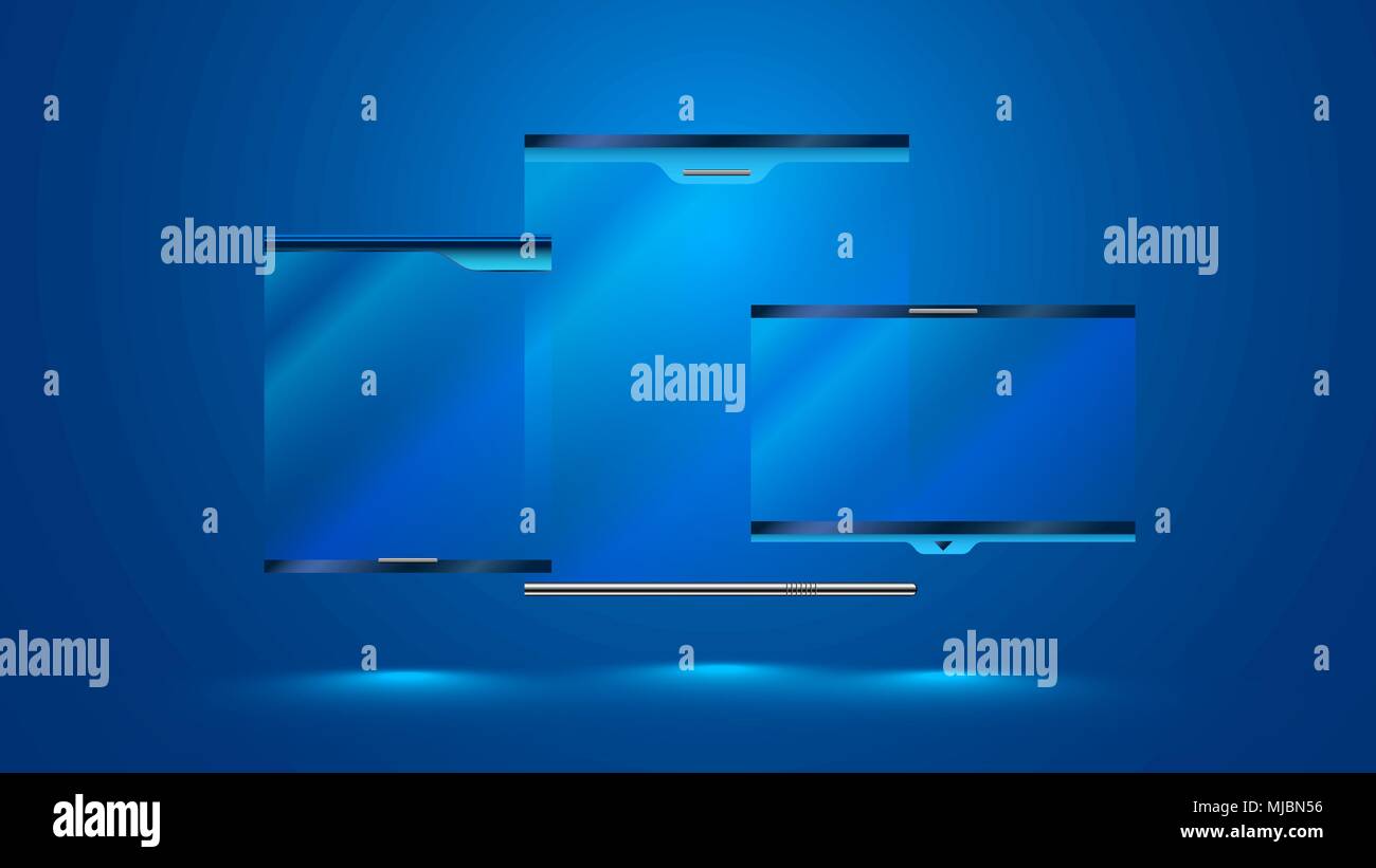 Empty pop-up windows of glass and steel. Technological interface ...