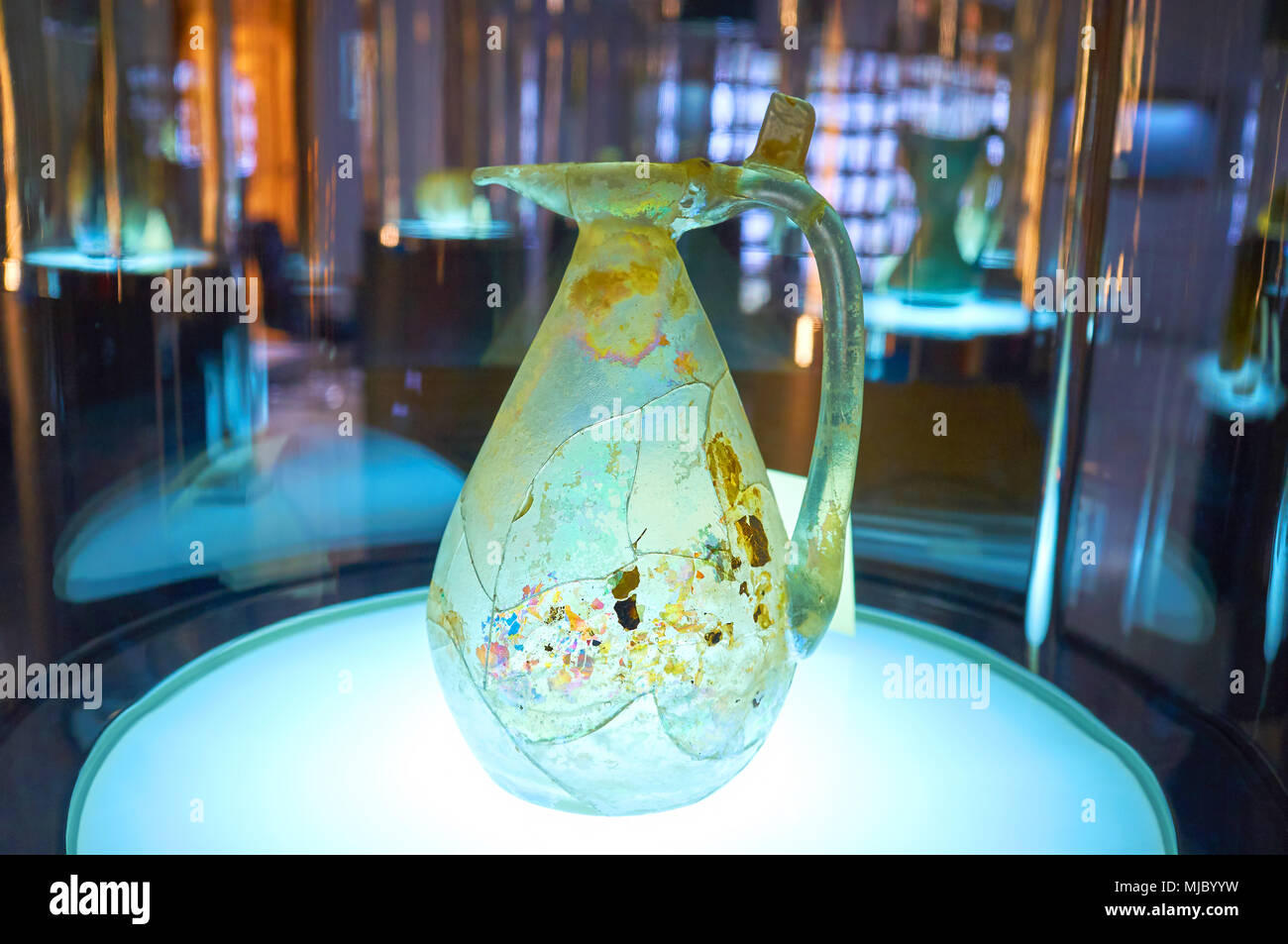 TEHRAN, IRAN - OCTOBER 24, 2017: The beautiful old translucent jar is ...