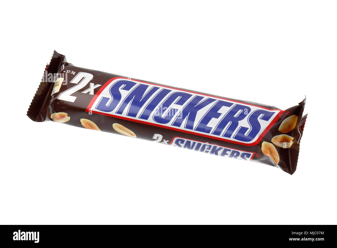 Stockholm, Sweden - December 16, 2015: One double Snickers chocolate ...