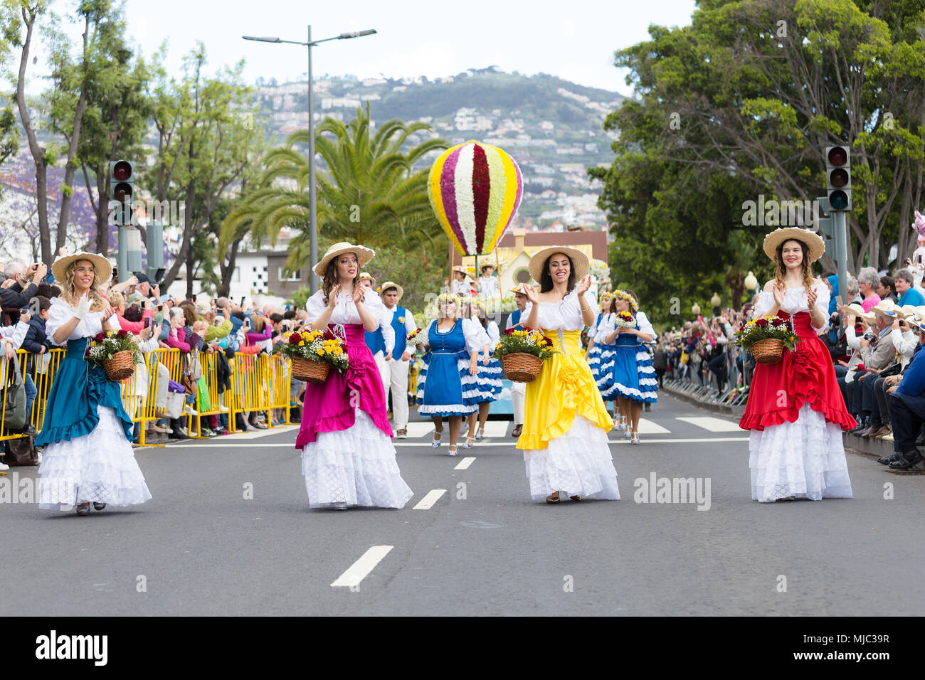 Parade of Madeira Flower Festival or "Festa da flor" in Funchal city ...