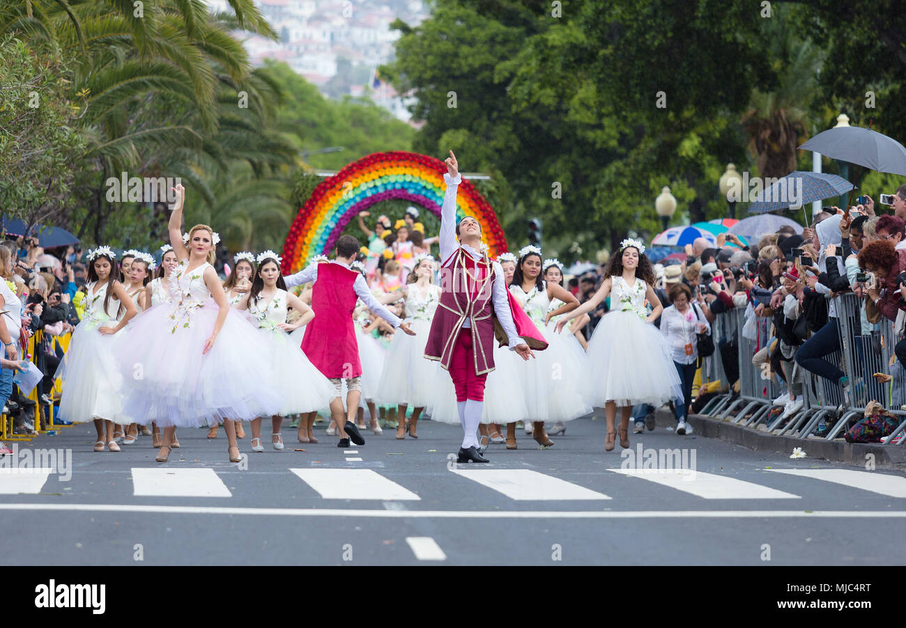 Parade of Madeira Flower Festival or "Festa da flor" in Funchal city ...